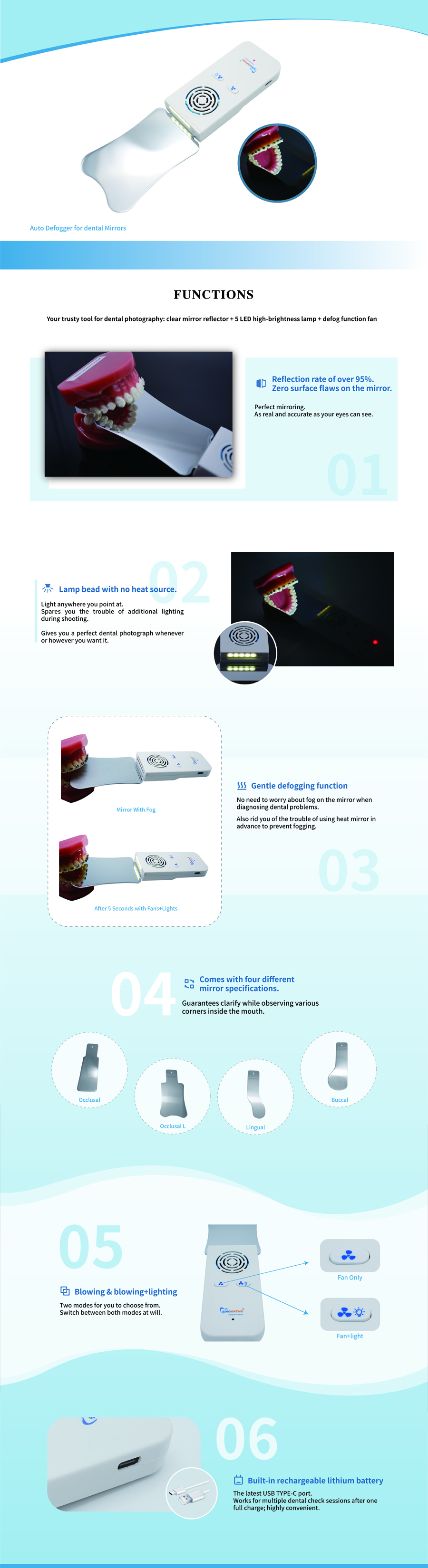 Auto defog dental mirror with lights - Buy Auto defog dental mirror ...